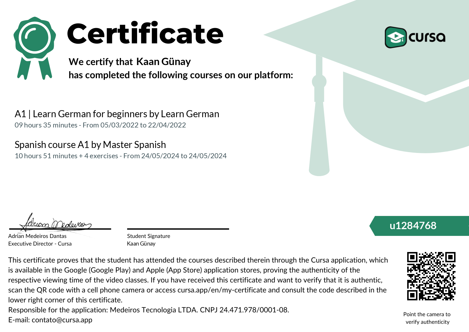 My certificate on Cursa! | Cursa: Free Online Courses + Free Certificate
