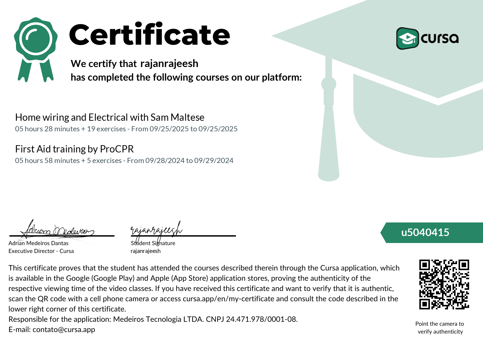 My certificate on Cursa! | Cursa: Free Online Courses + Free Certificate
