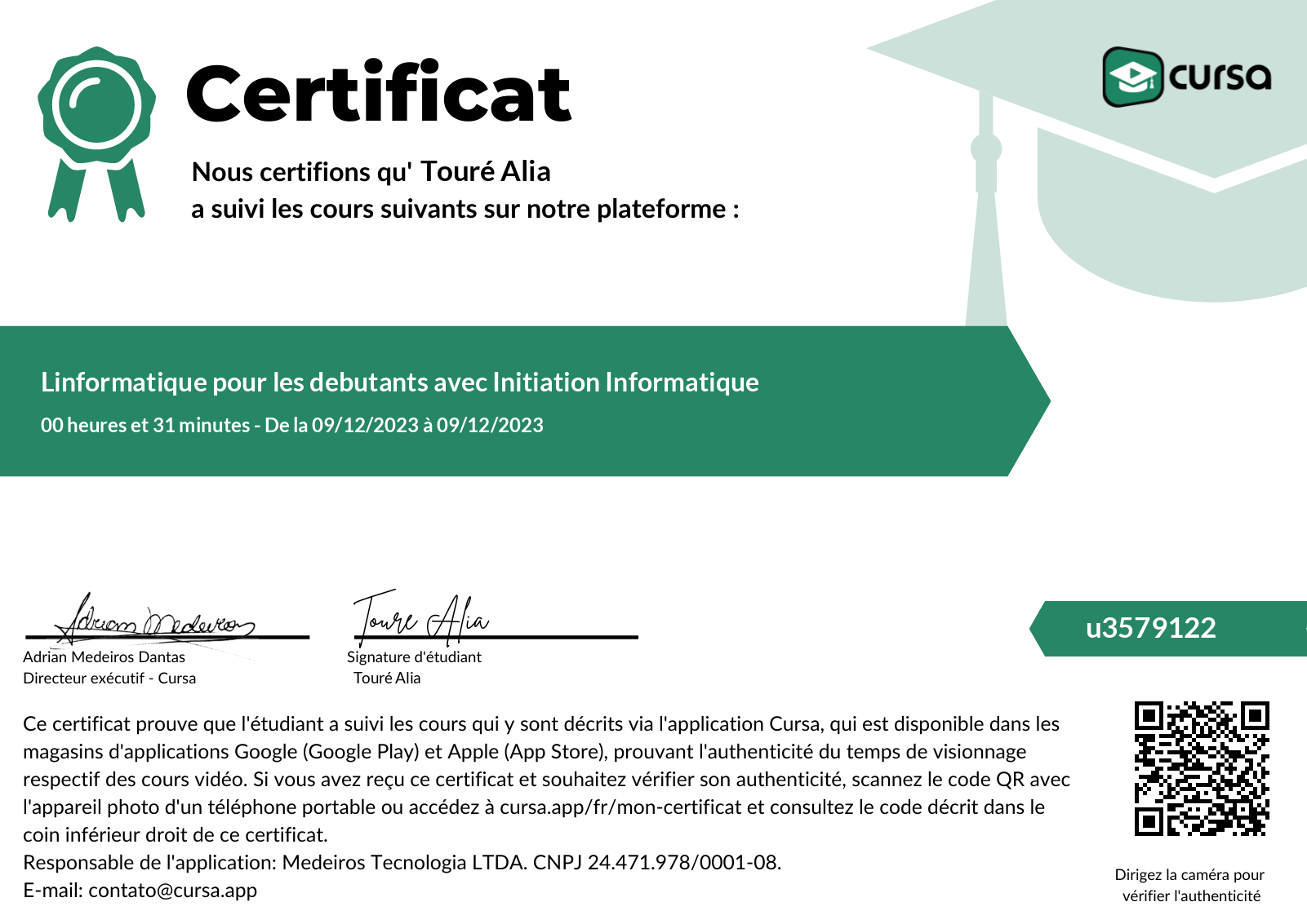 Mon certificat dans Cursa ! | Cursa: Cours en ligne Gratuits ...