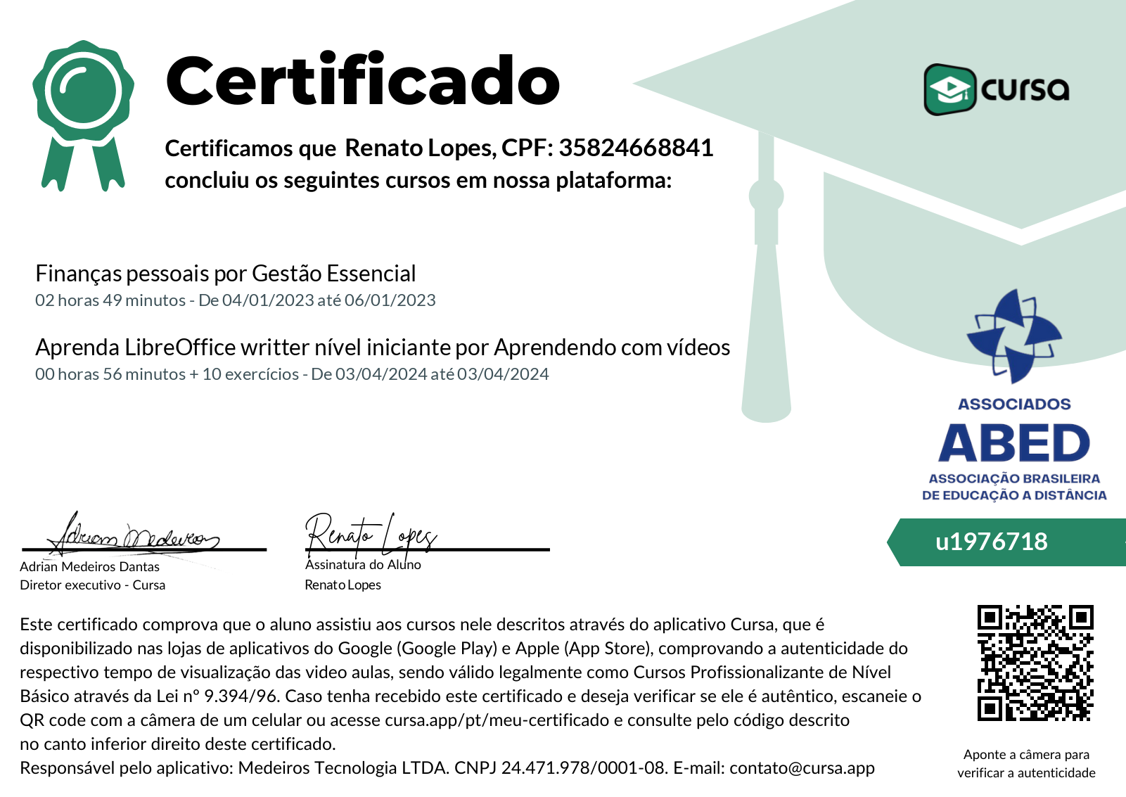 Meu certificado no Cursa! | Cursa: Cursos online Gratuitos ...