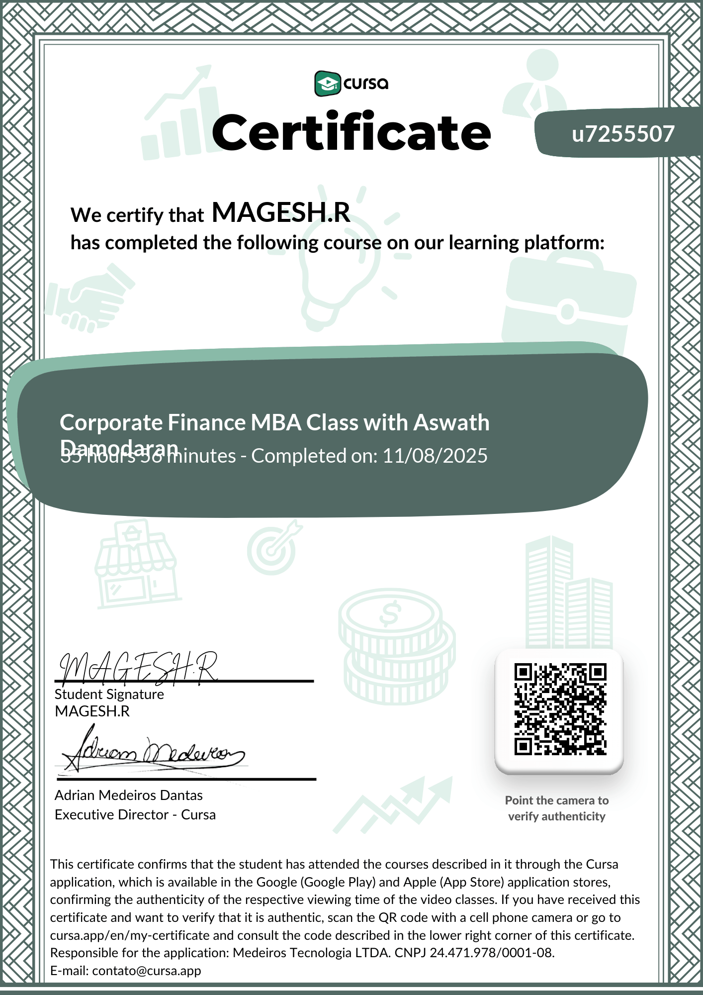 My certificate on Cursa! | Cursa: Free Online Courses + Free Certificate