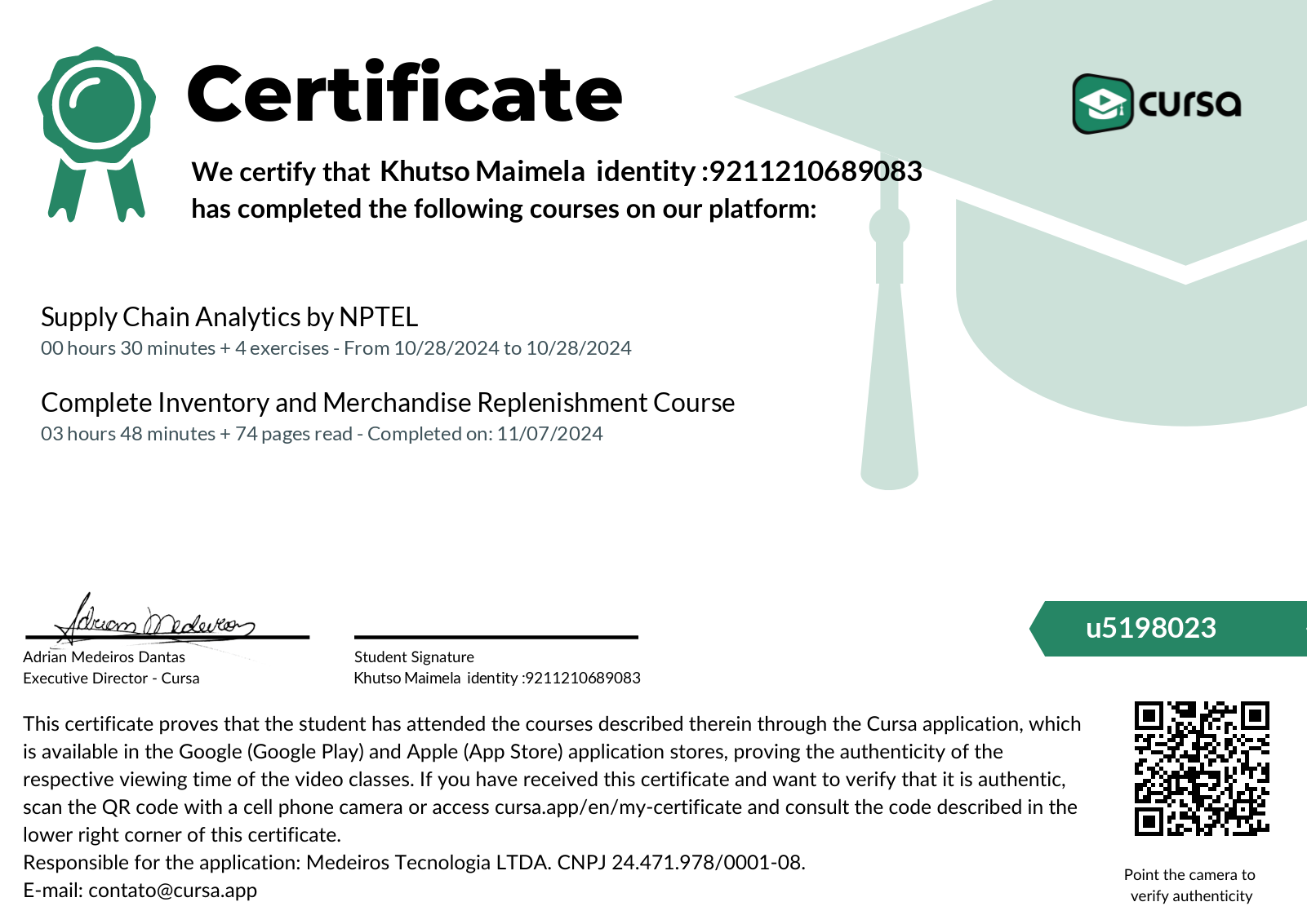 My certificate on Cursa! | Cursa: Free Online Courses + Free Certificate
