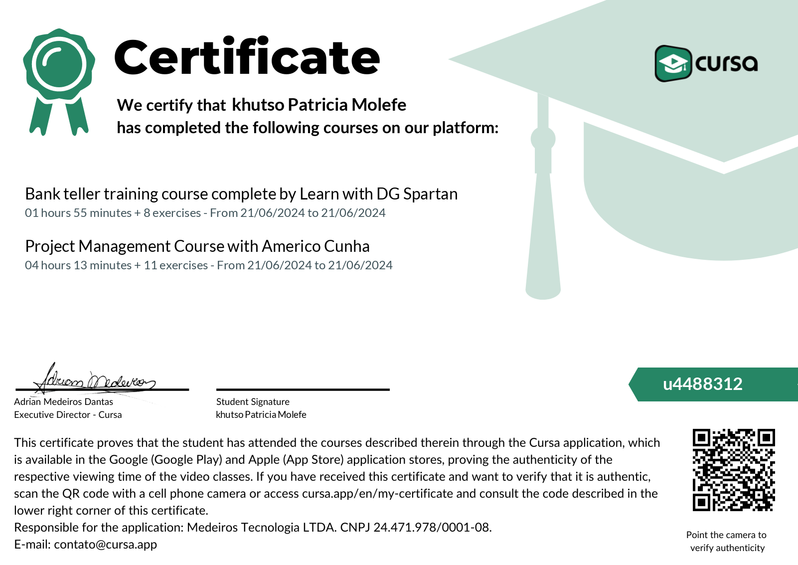 My certificate on Cursa! | Cursa: Free Online Courses + Free Certificate