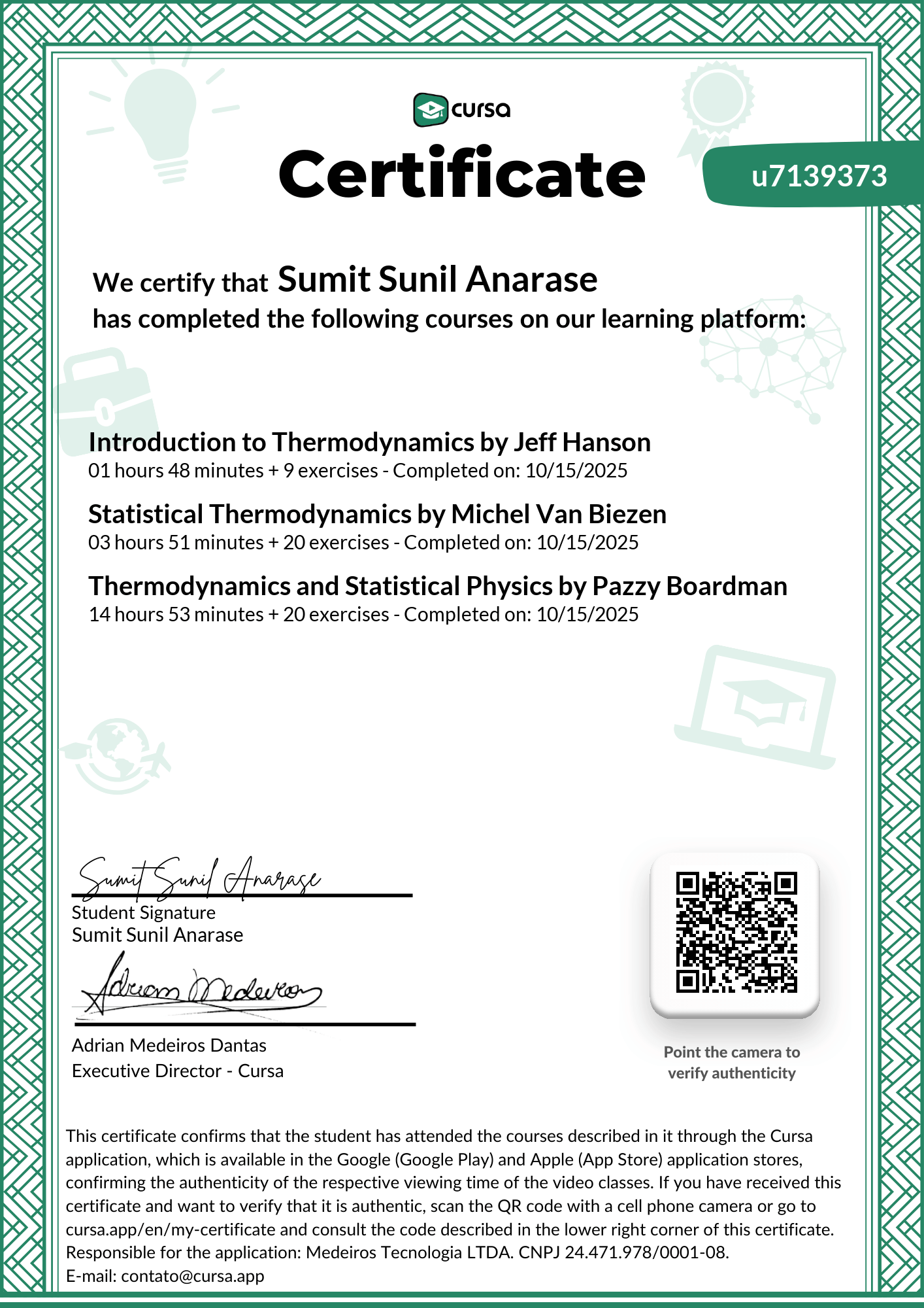 My certificate on Cursa! | Cursa: Free Online Courses + Free Certificate