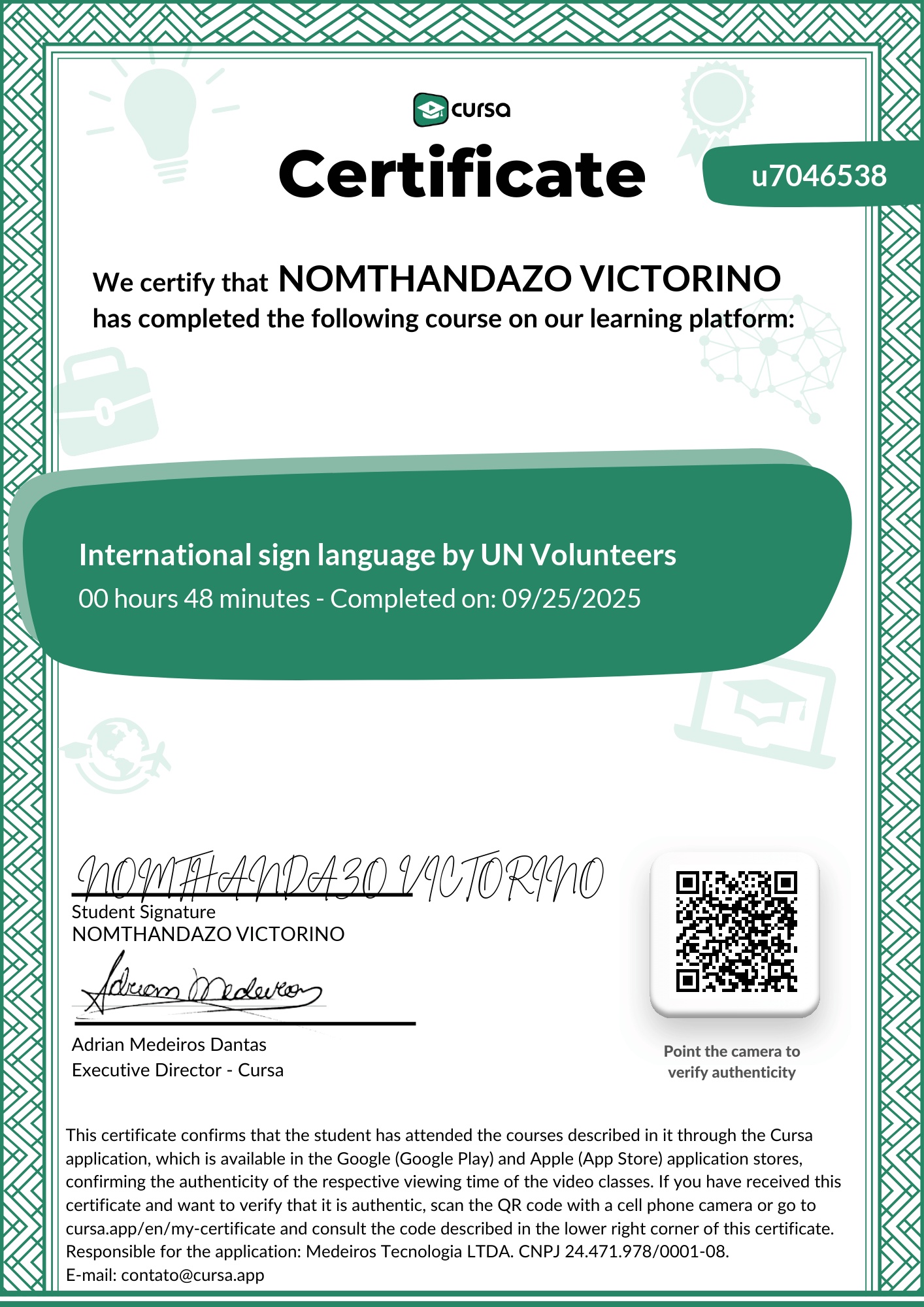 My certificate on Cursa! | Cursa: Free Online Courses + Free Certificate