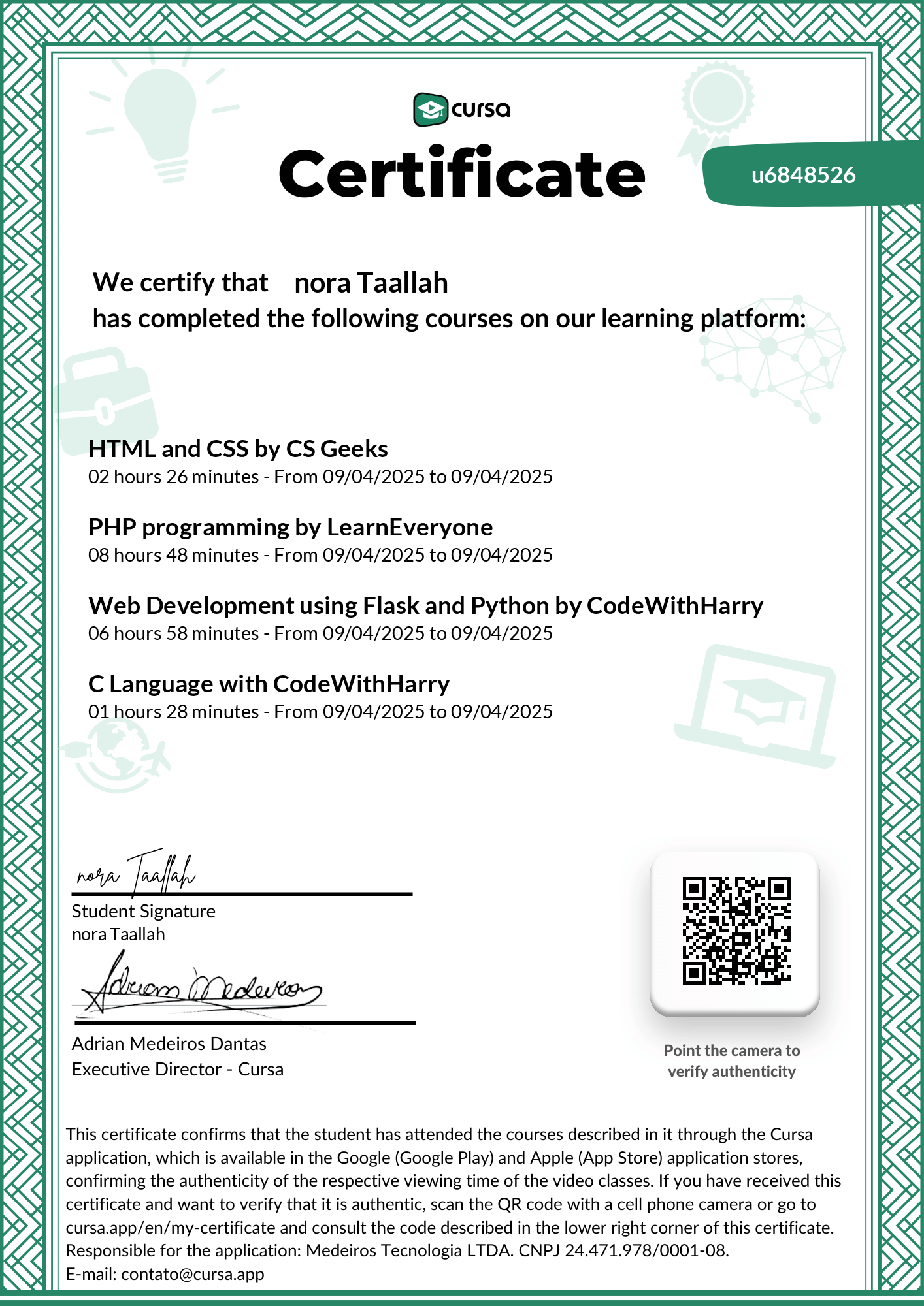 My certificate on Cursa! | Cursa: Free Online Courses + Free Certificate