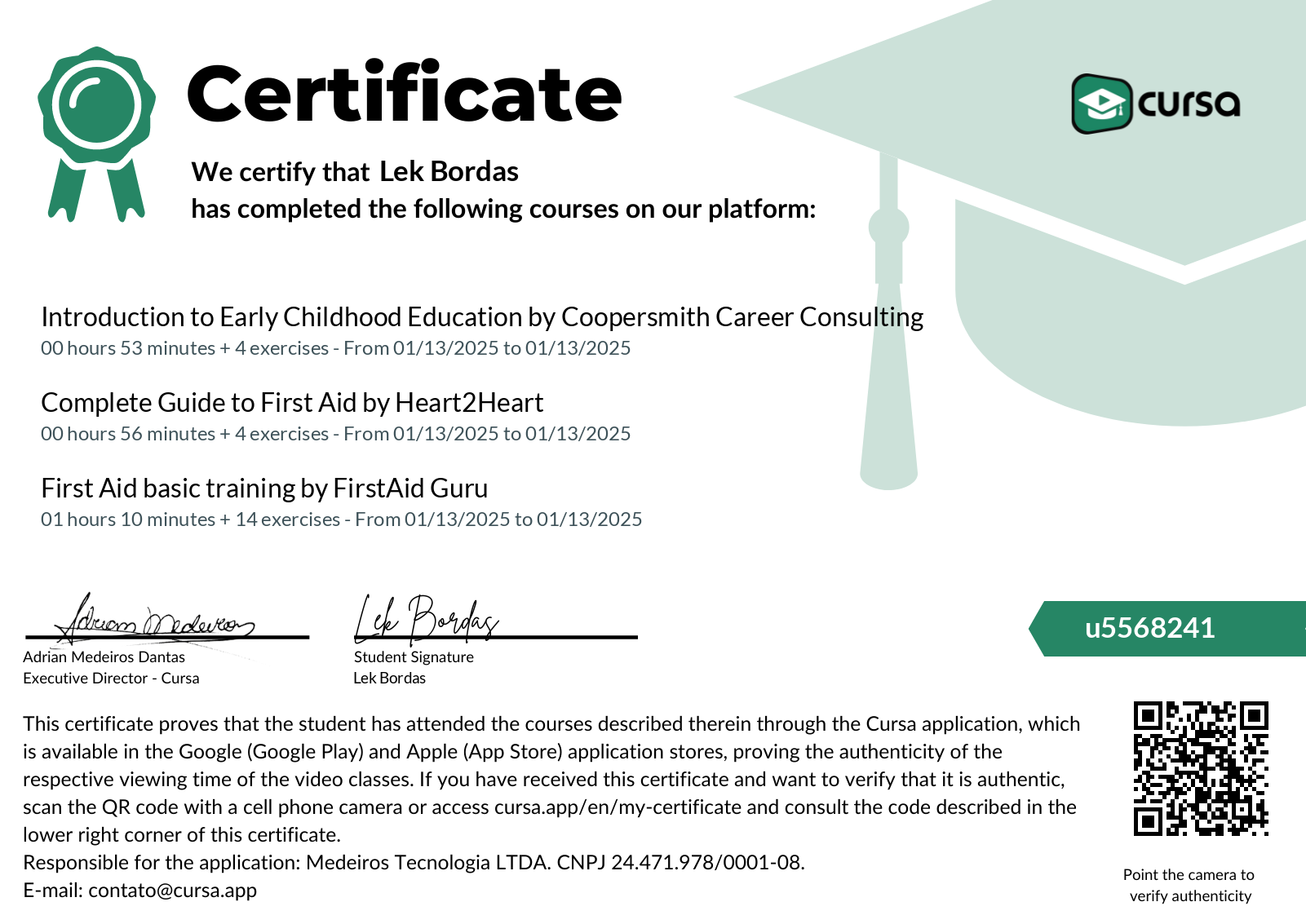 My certificate on Cursa! | Cursa: Free Online Courses + Free Certificate