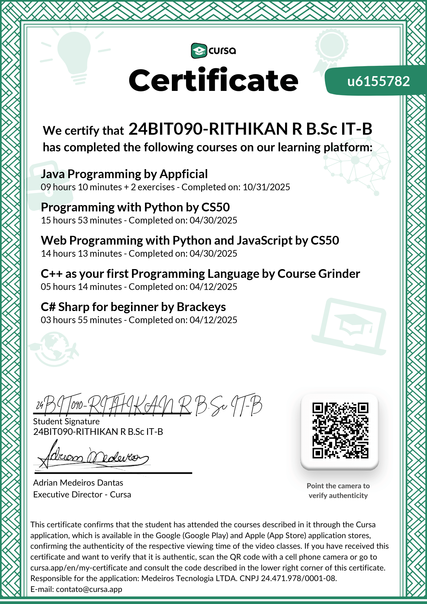 My certificate on Cursa! | Cursa: Free Online Courses + Free Certificate