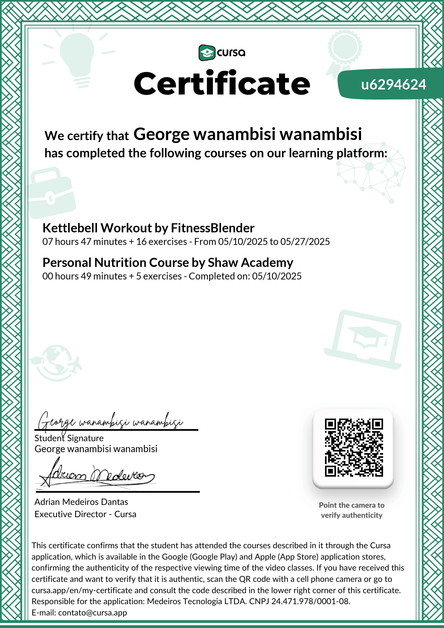 My certificate on Cursa! | Cursa: Free Online Courses + Free Certificate