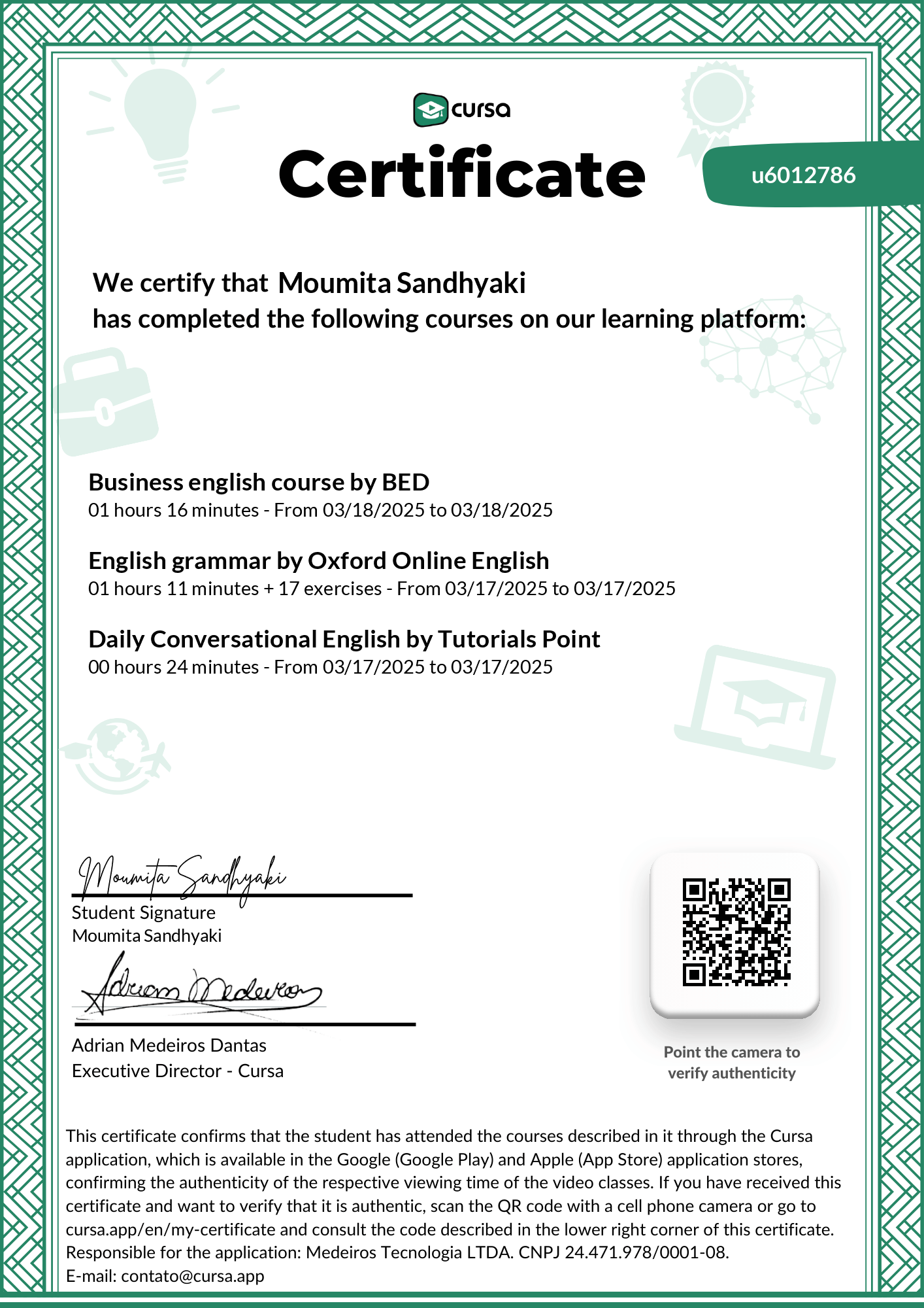 My certificate on Cursa! | Cursa: Free Online Courses + Free Certificate