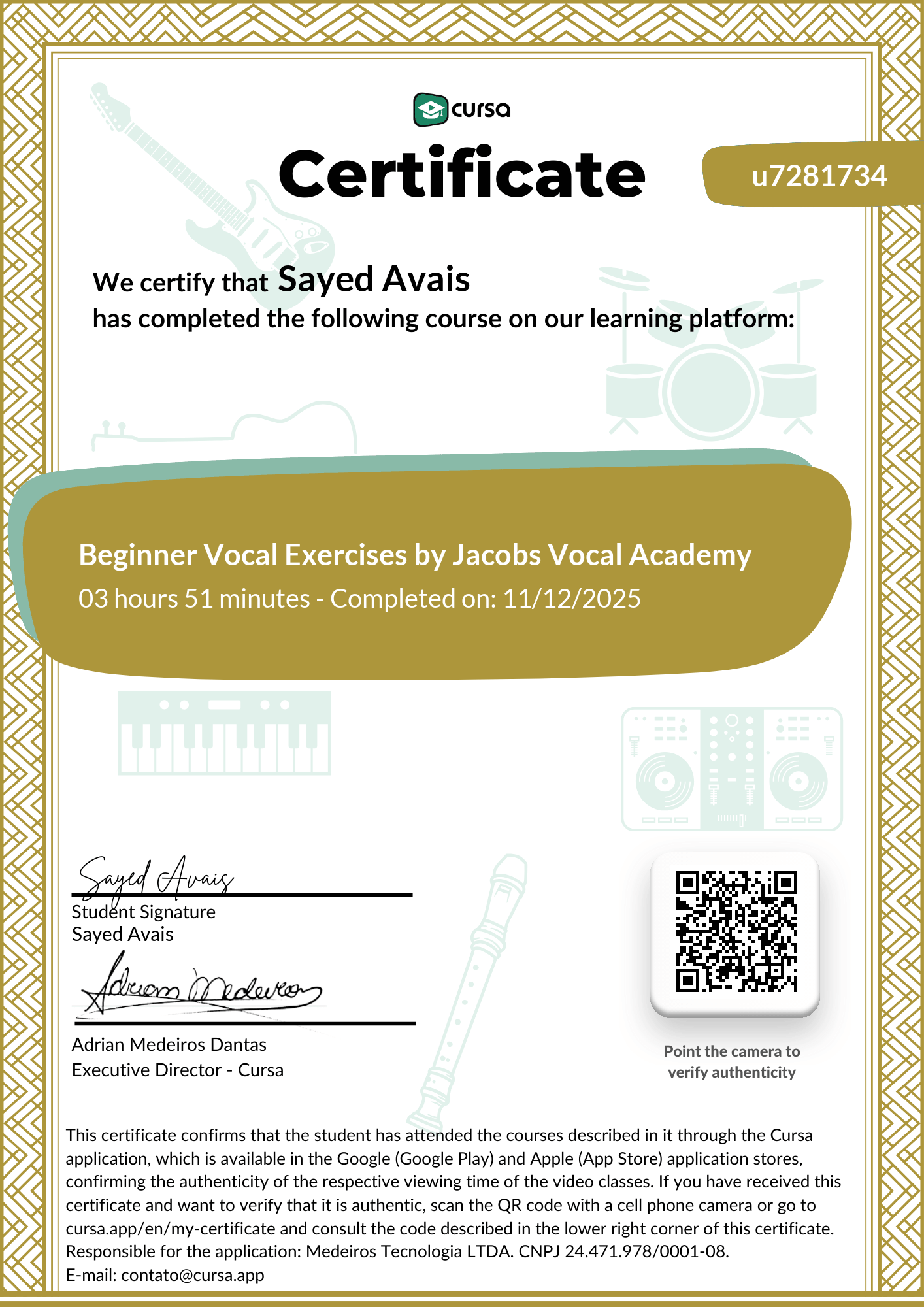 My certificate on Cursa! | Cursa: Free Online Courses + Free Certificate