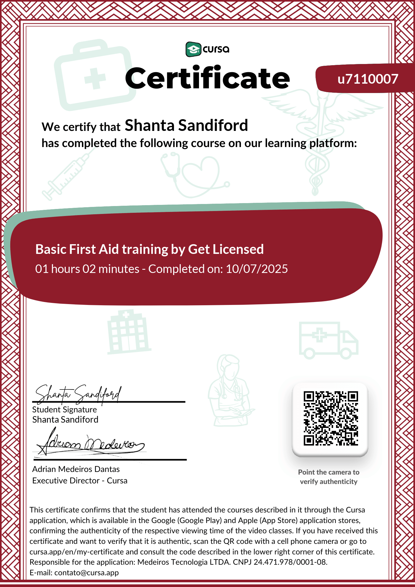 My certificate on Cursa! | Cursa: Free Online Courses + Free Certificate