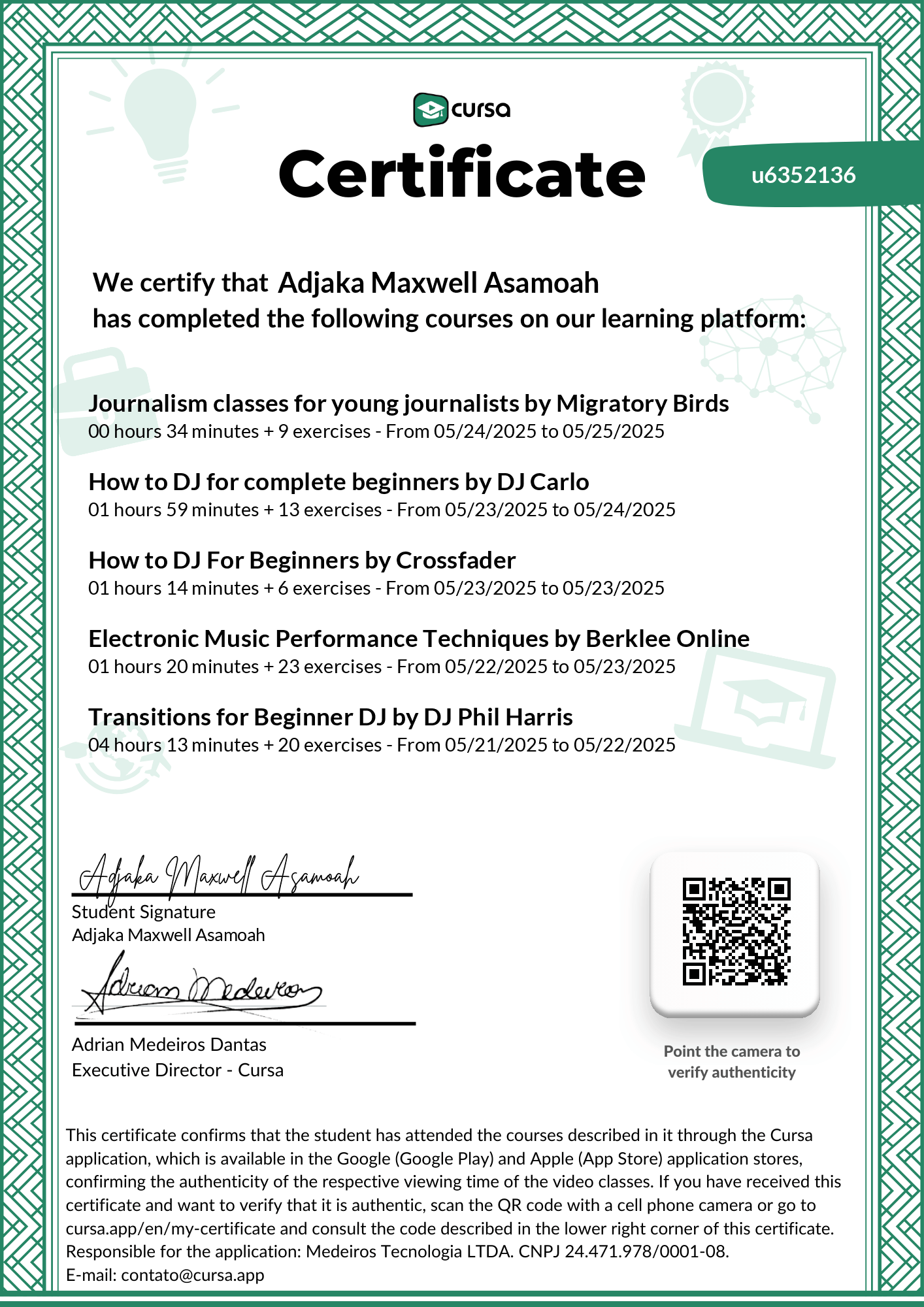 My certificate on Cursa! | Cursa: Free Online Courses + Free Certificate