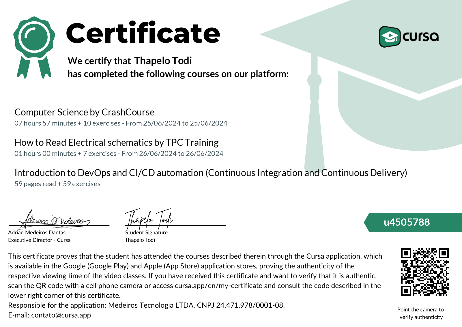 My certificate on Cursa! | Cursa: Free Online Courses + Free Certificate