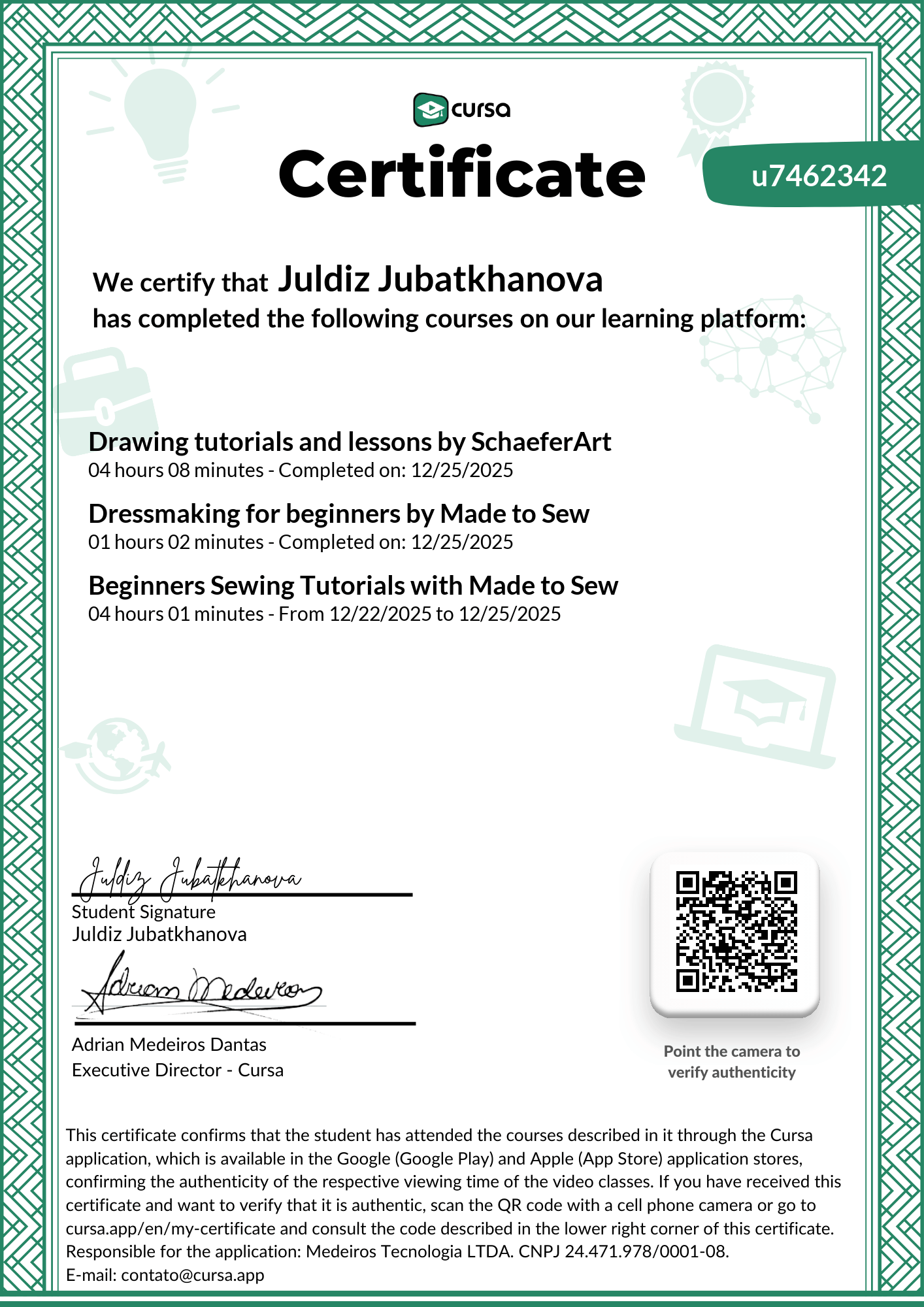 My certificate on Cursa! | Cursa: Free Online Courses + Free Certificate