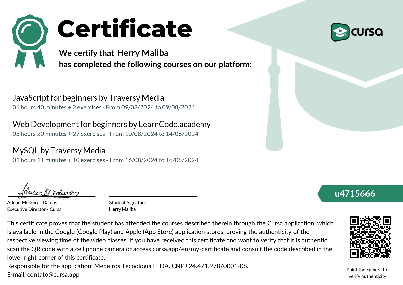 My certificate on Cursa! | Cursa: Free Online Courses + Free Certificate