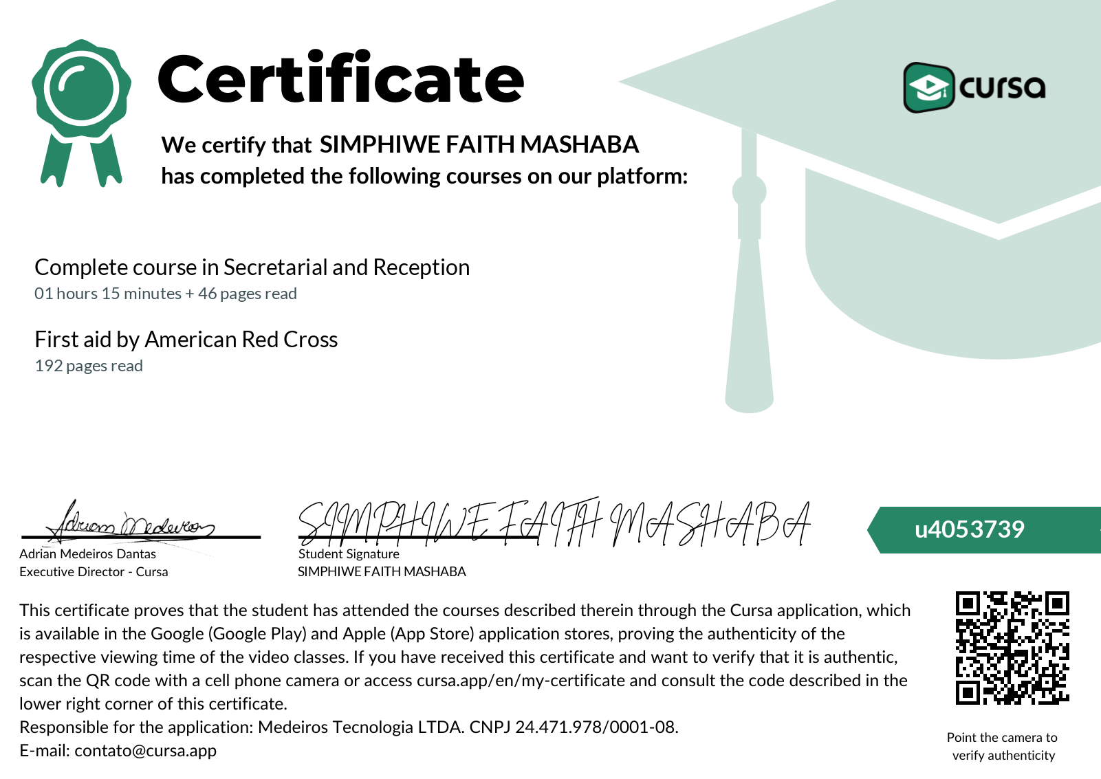My certificate on Cursa! | Cursa: Free Online Courses + Free Certificate