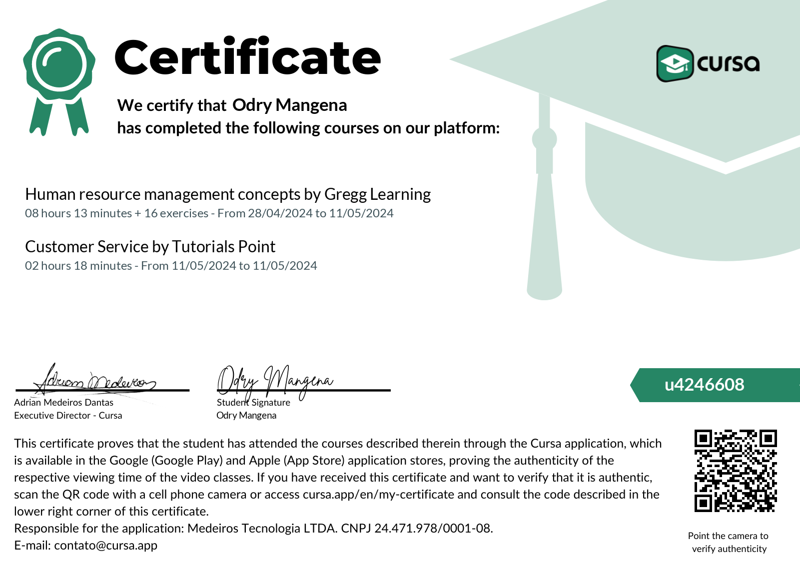 My certificate on Cursa! | Cursa: Free Online Courses + Free Certificate