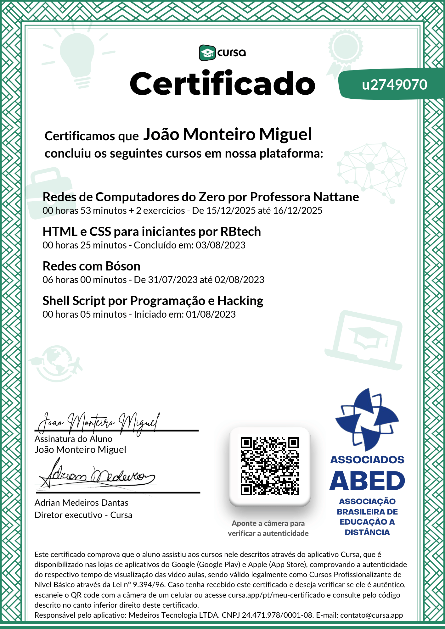 Meu certificado no Cursa! | Cursa: Cursos online Gratuitos ...