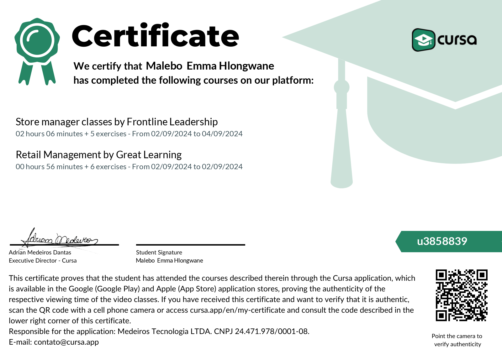 My certificate on Cursa! | Cursa: Free Online Courses + Free Certificate