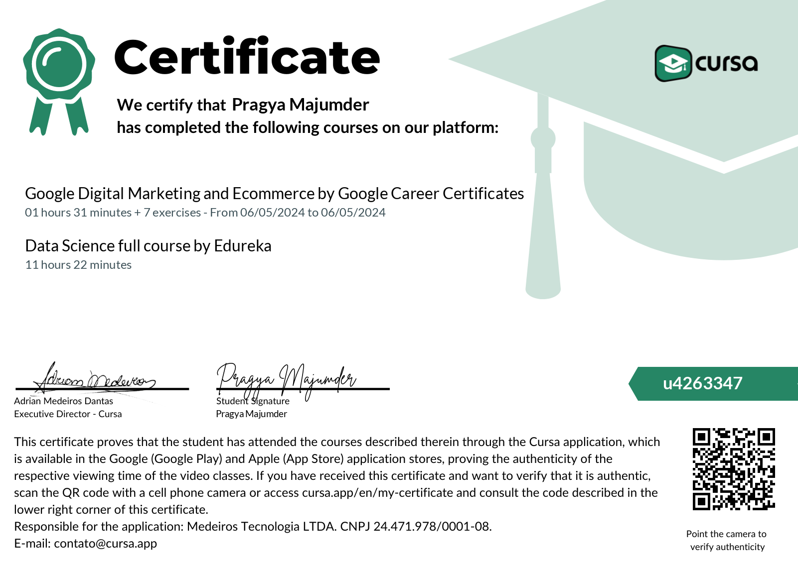 My certificate on Cursa! | Cursa: Free Online Courses + Free Certificate