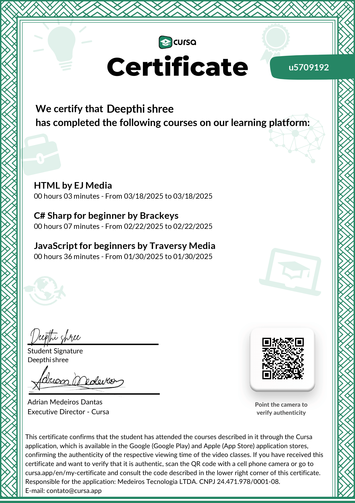 My certificate on Cursa! | Cursa: Free Online Courses + Free Certificate