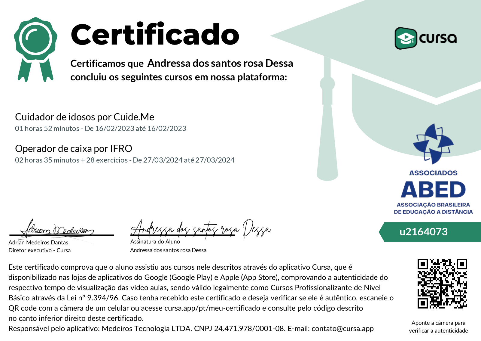 Meu certificado no Cursa! | Cursa: Cursos online Gratuitos + Certificado grátis