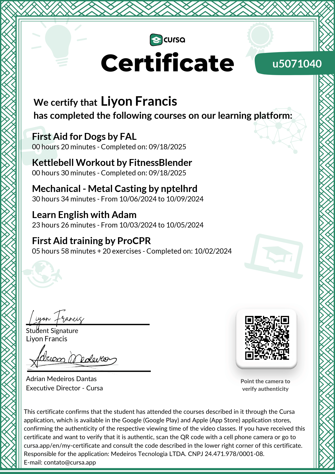 My certificate on Cursa! | Cursa: Free Online Courses + Free Certificate