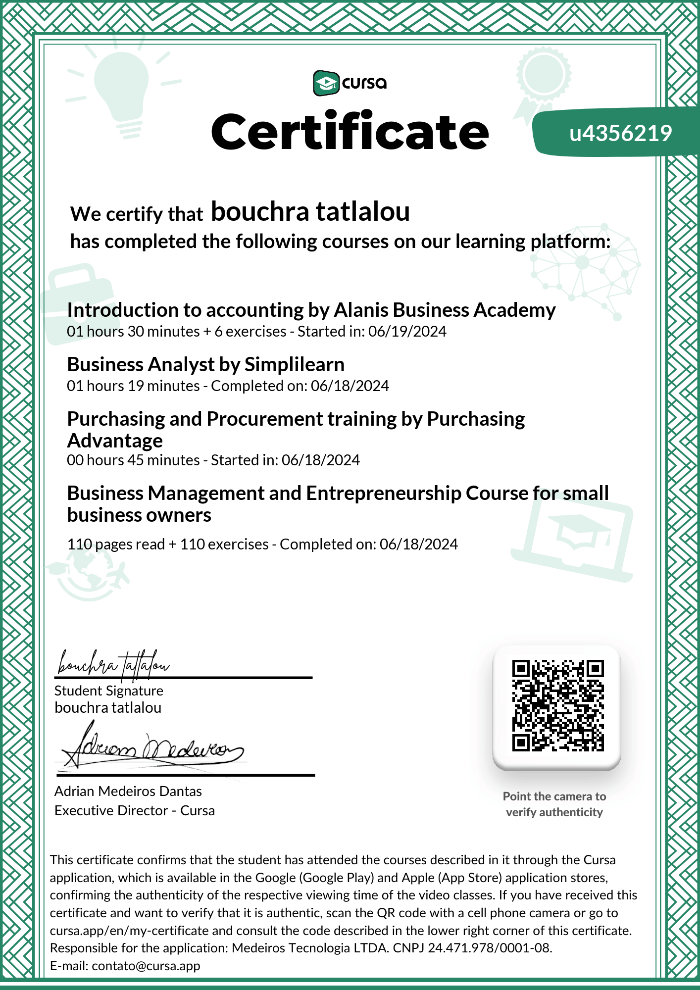 My certificate on Cursa! | Cursa: Free Online Courses + Free Certificate