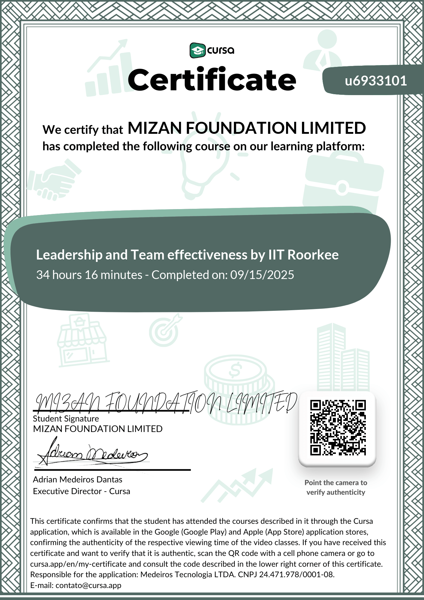My certificate on Cursa! | Cursa: Free Online Courses + Free Certificate