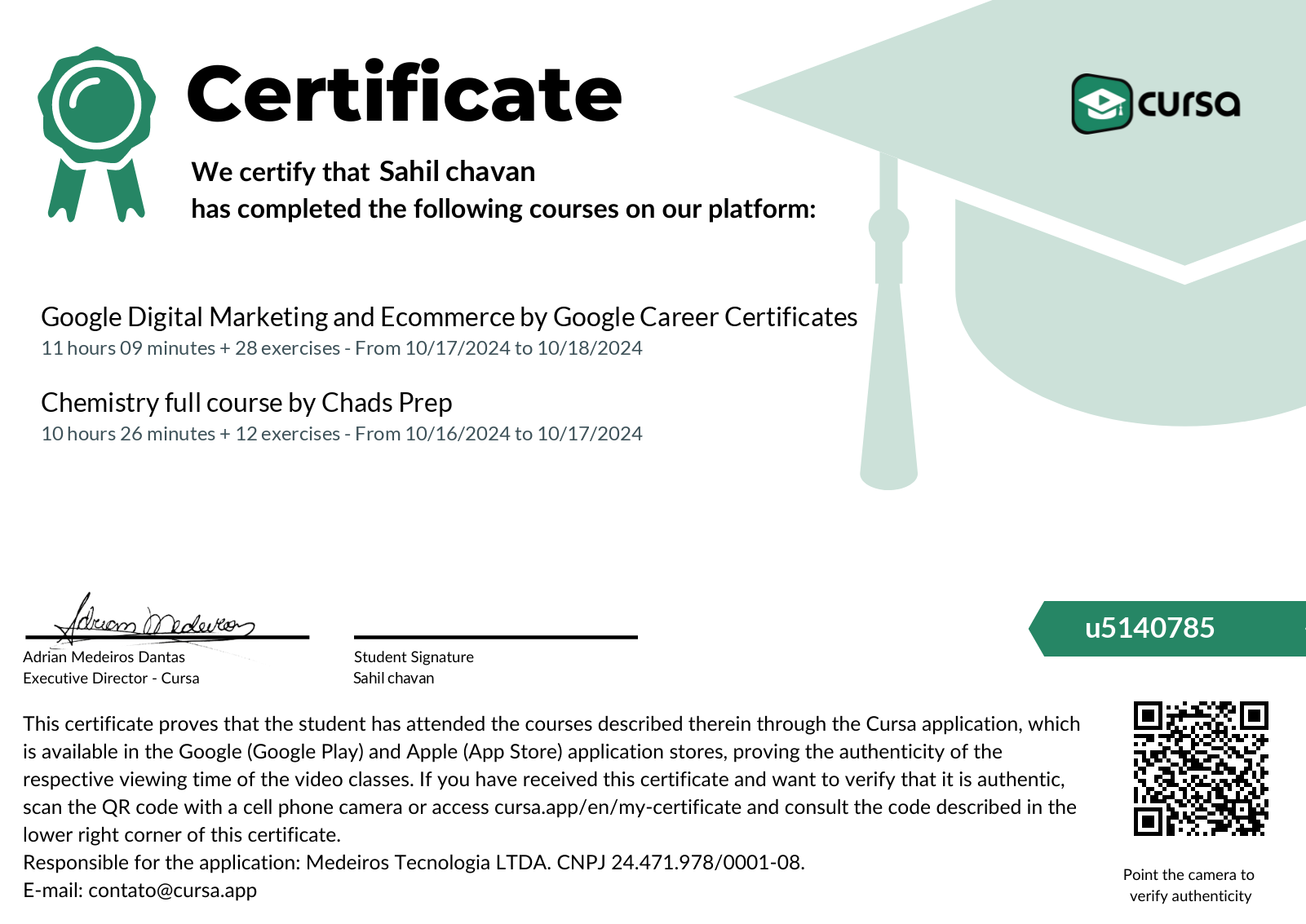 My certificate on Cursa! | Cursa: Free Online Courses + Free Certificate