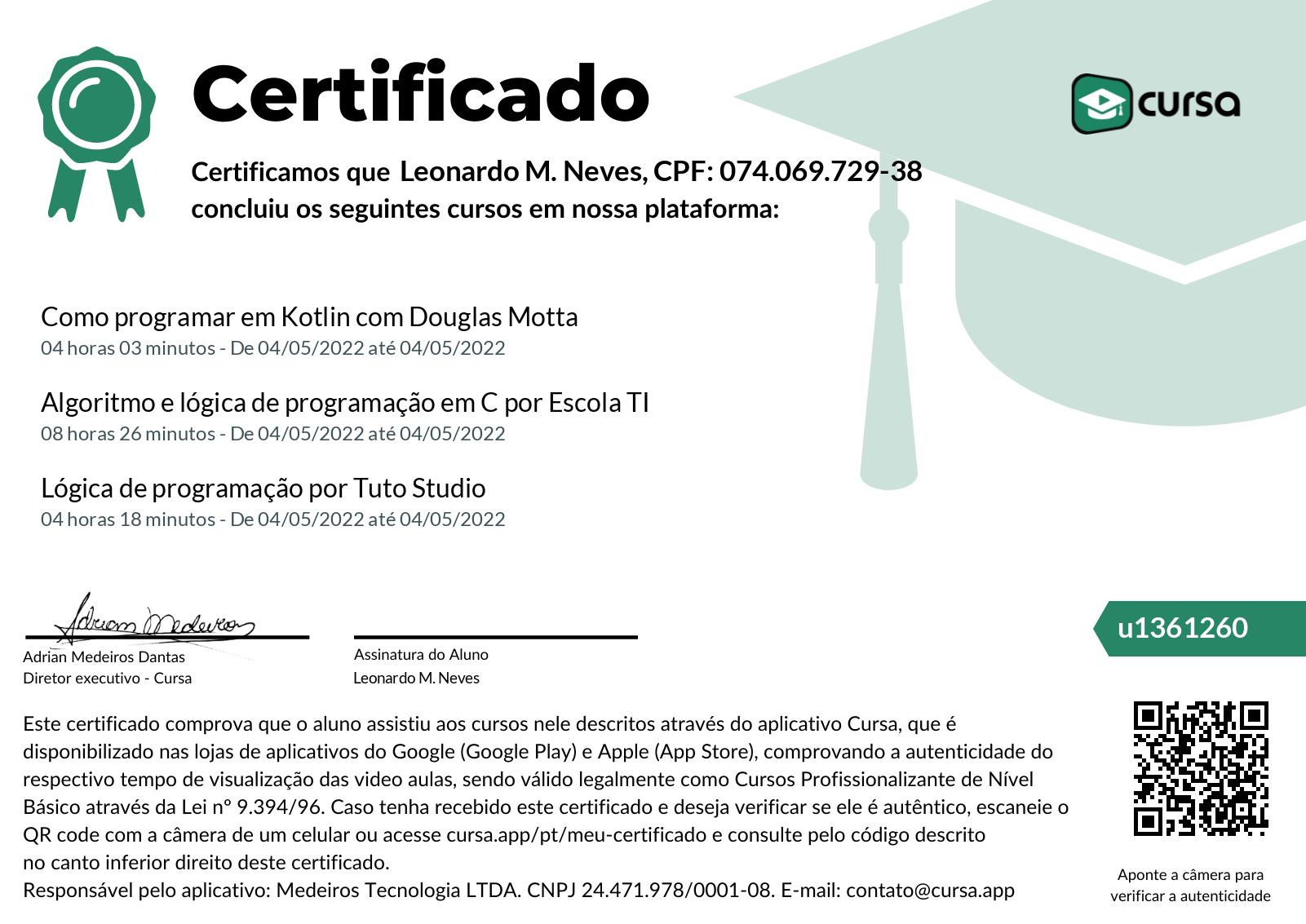 Meu certificado no Cursa! | Cursa: Cursos online Gratuitos ...